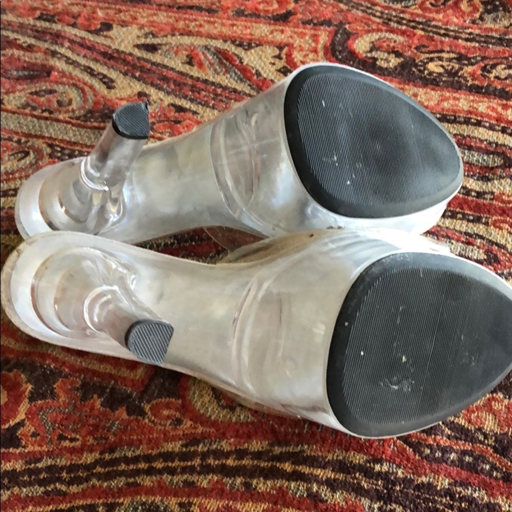 Elle Clear Acrylic Platform High Heels W/ Crystals - Gem